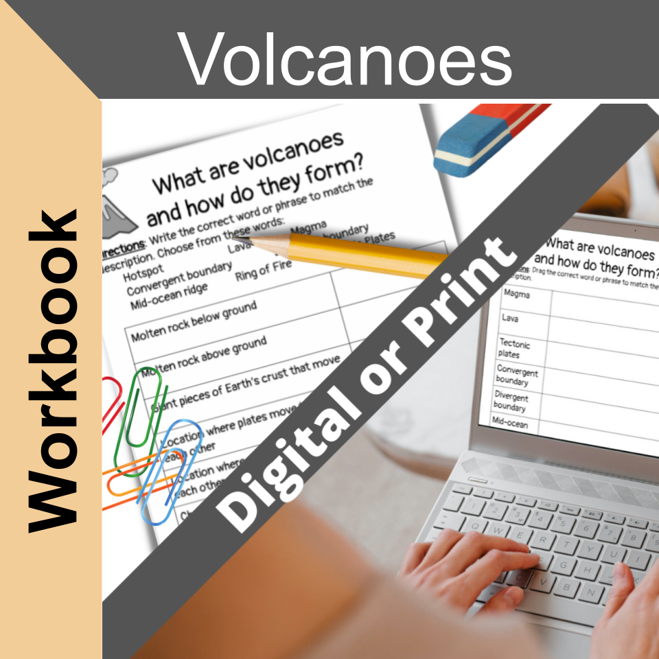Volcanoes 15 page digital and printable workbook for middle school - Just Add H2O