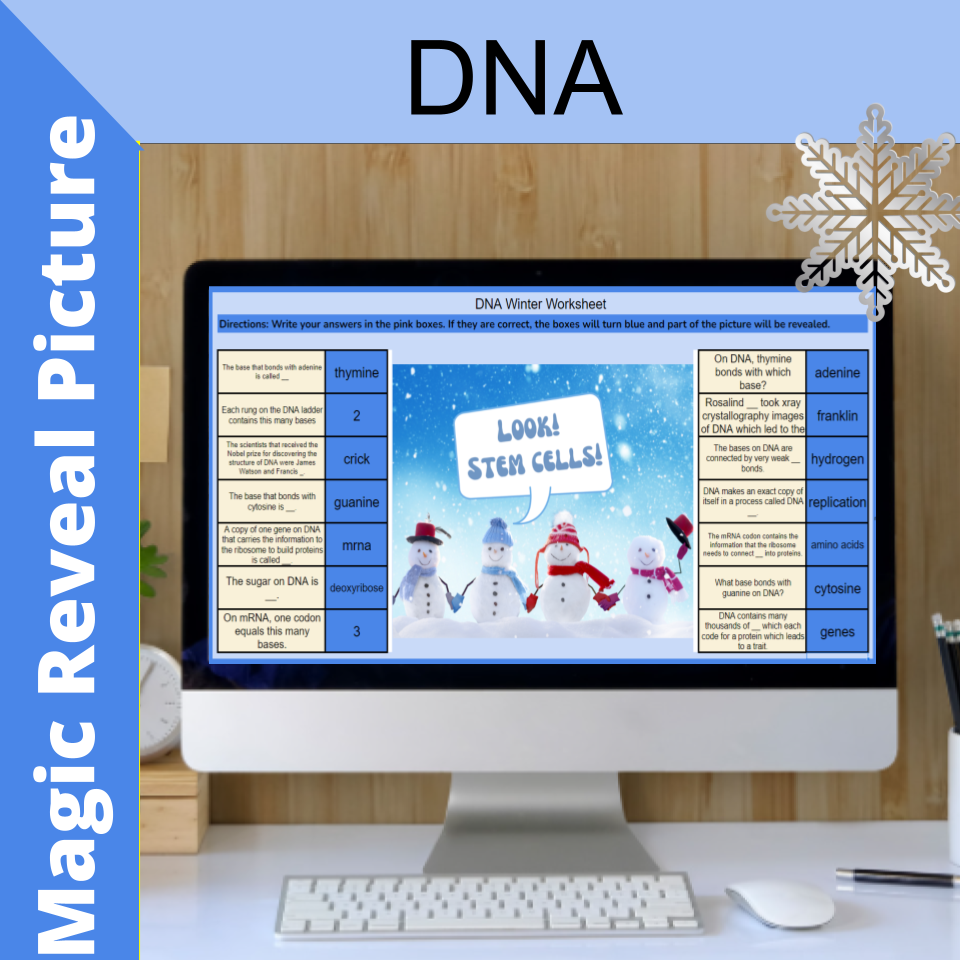 DNA Winter Picture Reveal Digital Worksheet - Just Add H2O