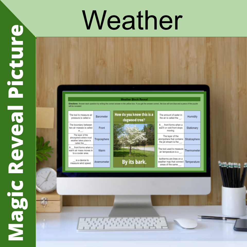 Weather Vocabulary Picture Reveal Digital Worksheet - Just Add H2O