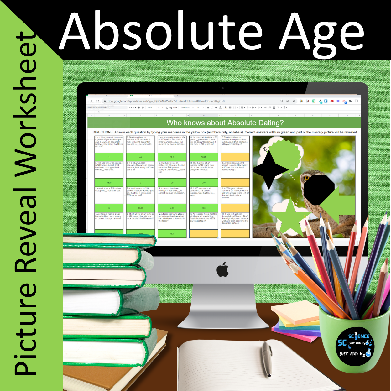 Absolute Age Calculations Picture Reveal Self Checking Worksheet - Just ...