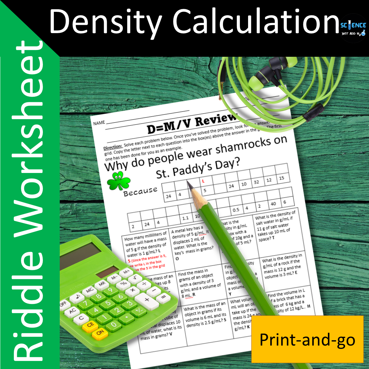 Density Calculations Riddle Worksheet PDF - Just Add H2O