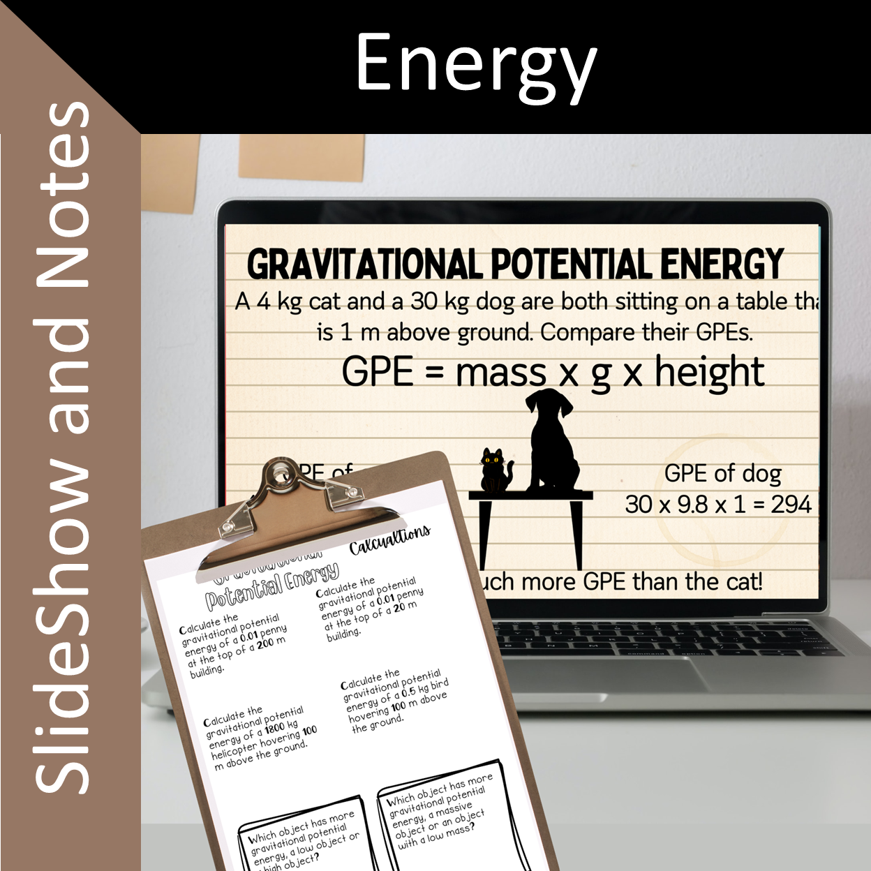Potential and Kinetic Energy SlideShow and Guided Sketch Notes - Just ...