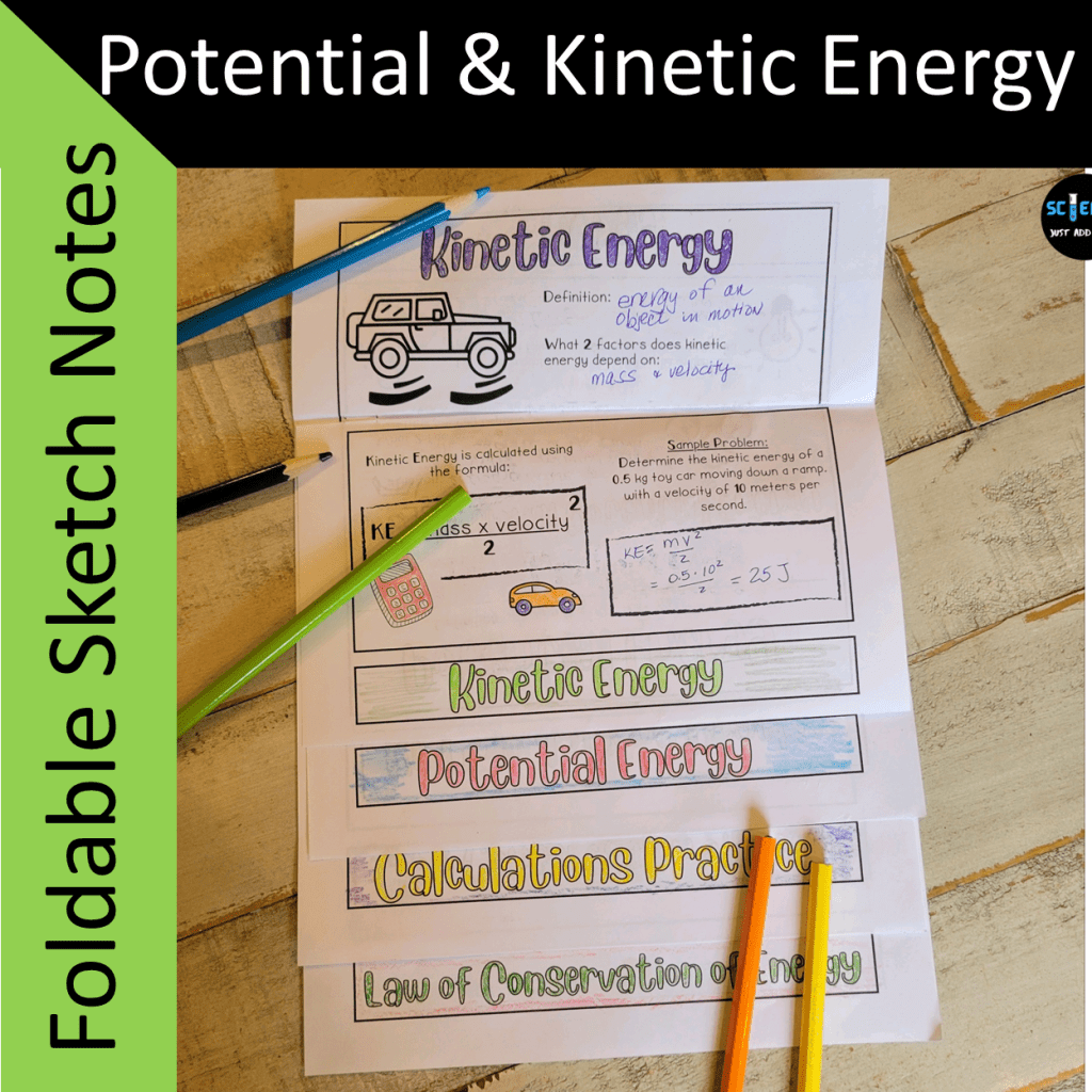 Potential and Kinetic Energy Foldable Sketch Notes - Just Add H2O