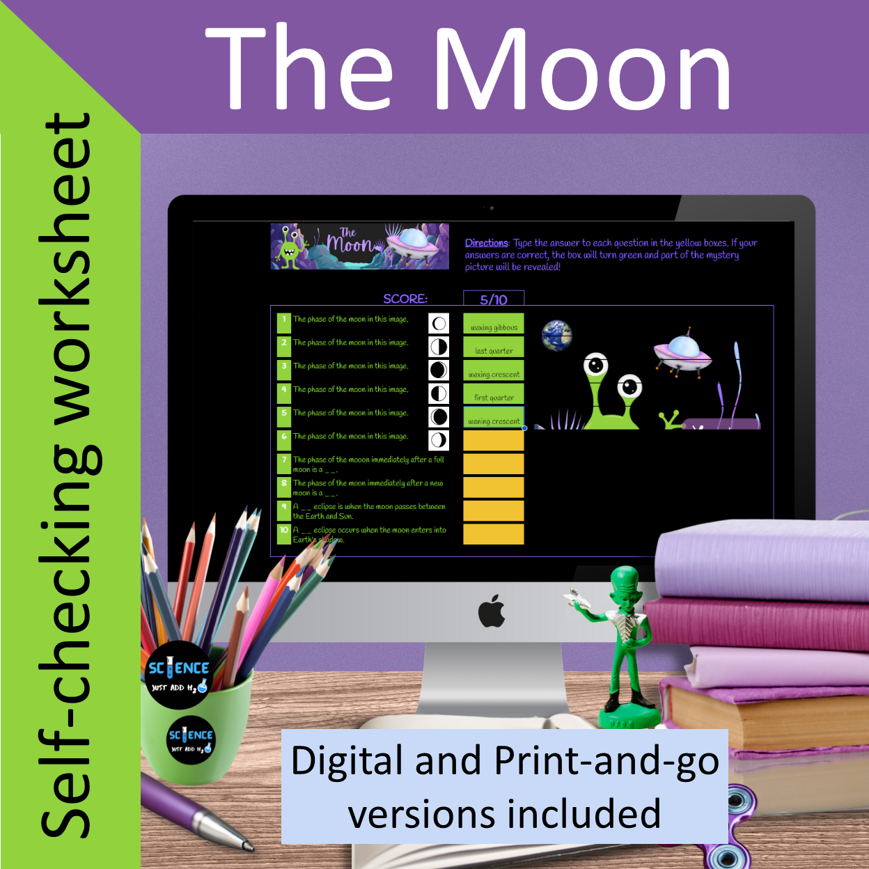 The Moon Self Checking Worksheet - Just Add H2O