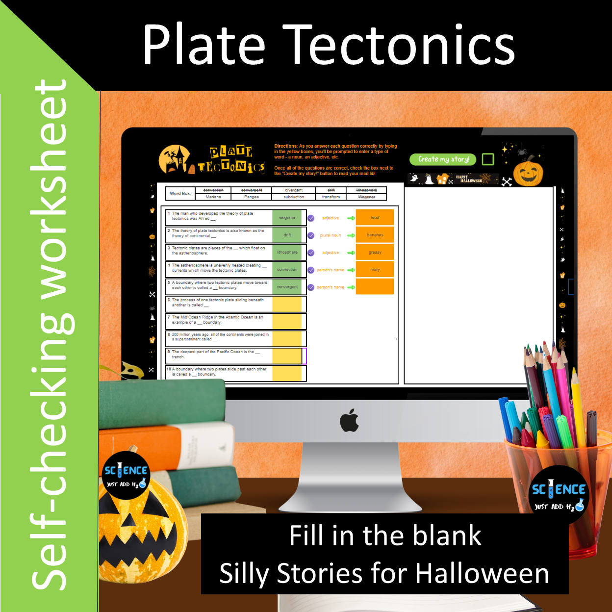 Plate Tectonics Digital Silly Story Worksheet for Halloween - Just Add H2O