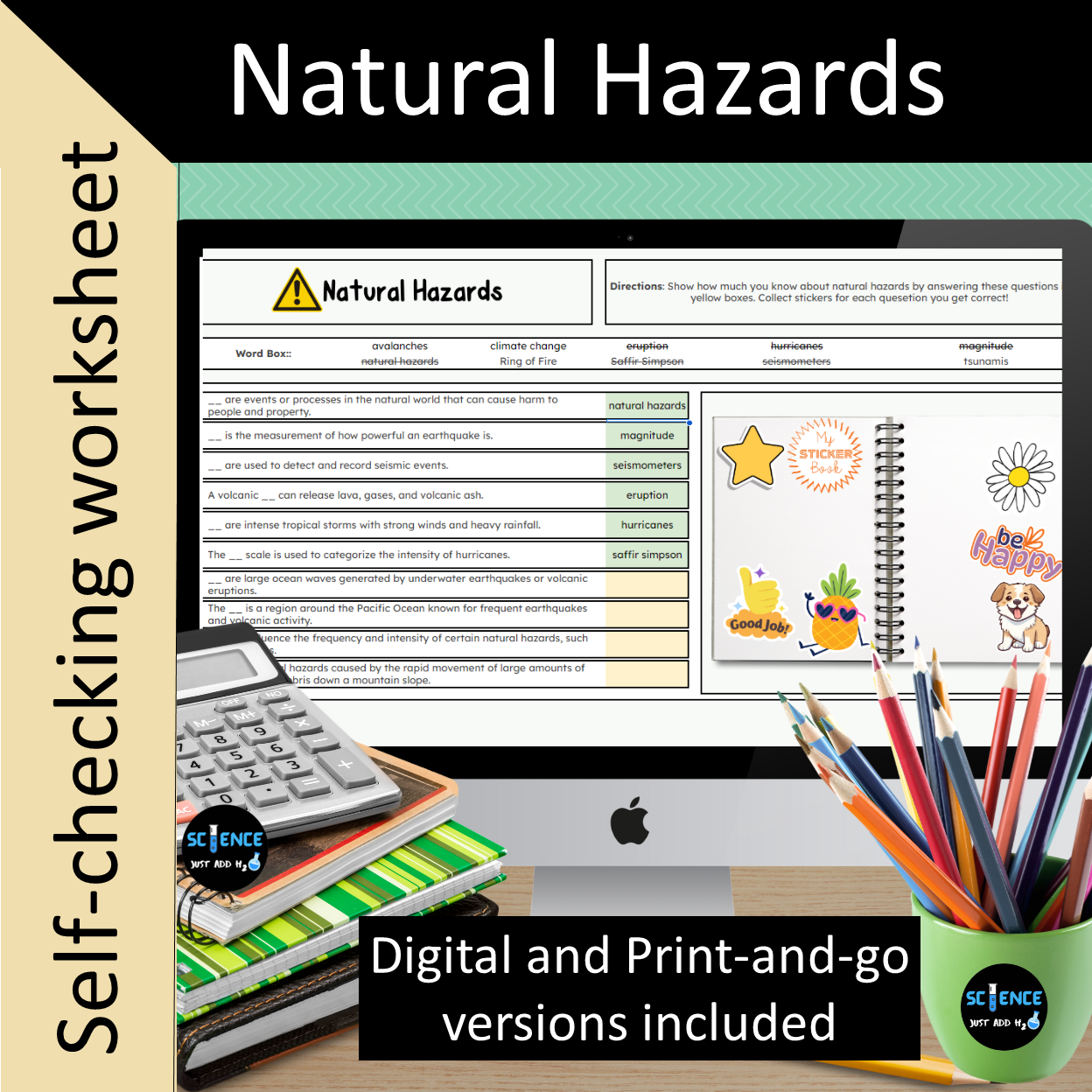 Natural Hazards Self Checking Worksheet for Middle School - Just Add H2O