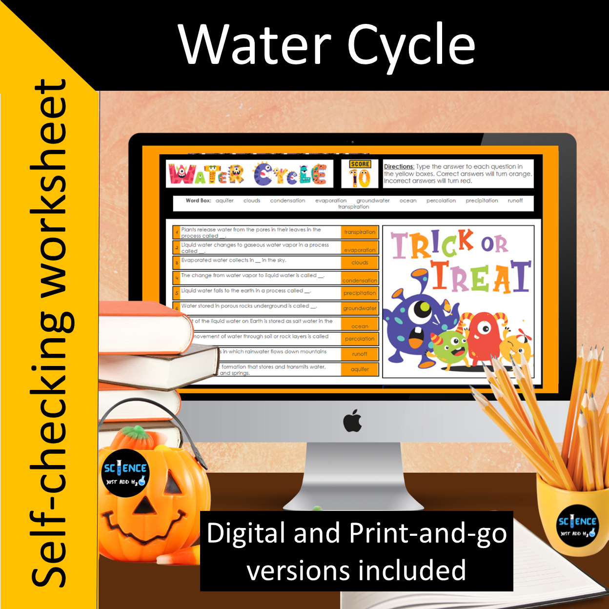 Water Cycle Self Checking Worksheet for Halloween - Just Add H2O