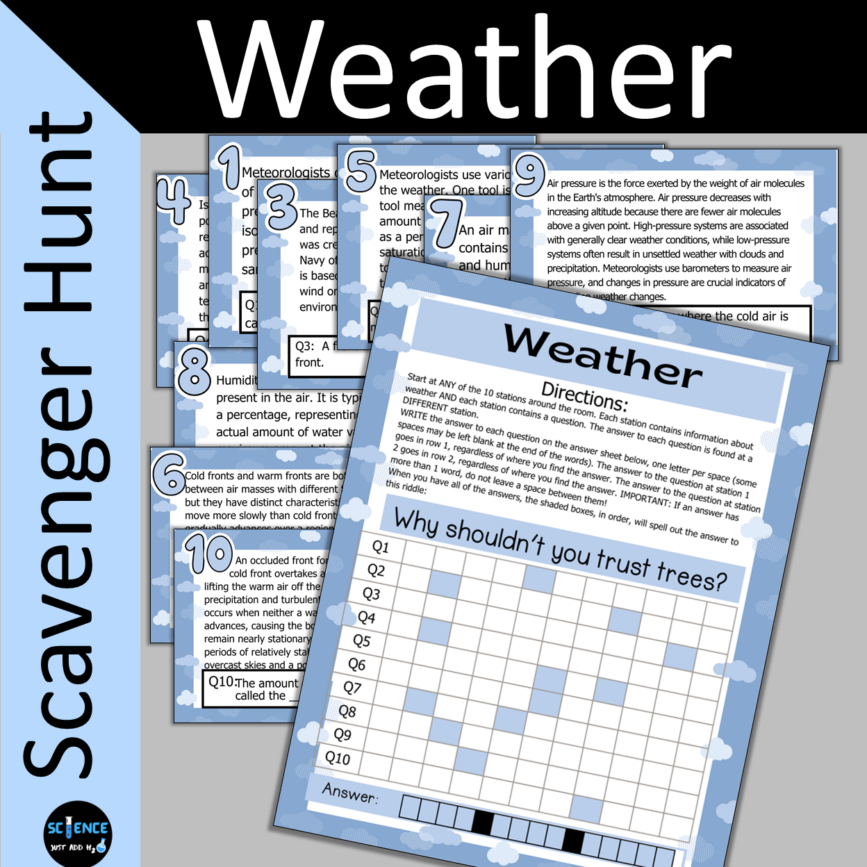 Weather Stations Scavenger Hunt for 7th and 8th graders - Just Add H2O